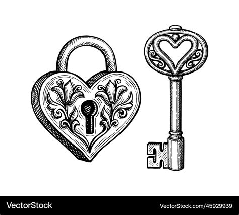 Vintage Heart Shaped Padlock And Key Royalty Free Vector