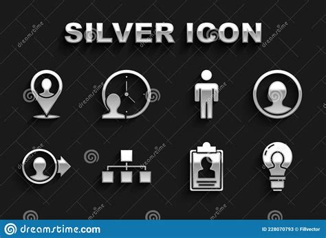 Set Hierarchy Organogram Chart Create Account Screen Head With Lamp Bulb Clipboard Resume