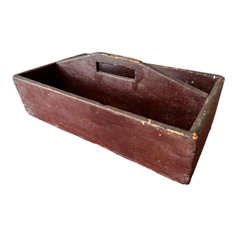 Antique Primitive Wooden Caddy With Original Red Paint 19th Century