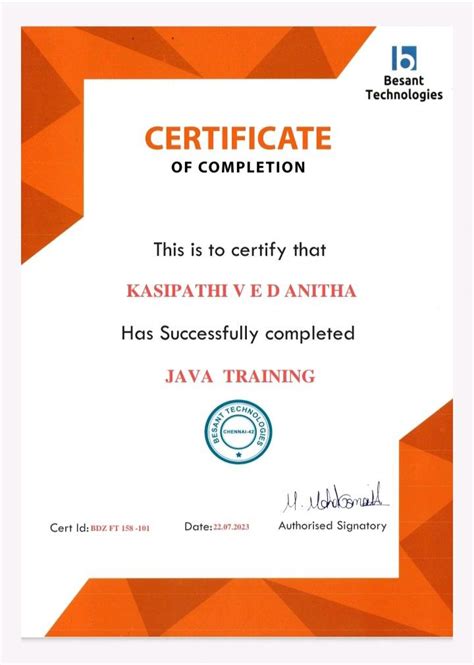 Kasipathi Vedanitha On Linkedin Besanttechnologies Java