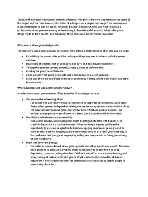 Video Game Designer Pdf Video Games Game Design