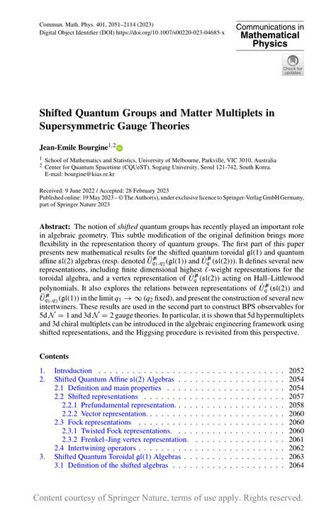 Shifted Quantum Groups And Matter Multiplets In Supersymmetric Gauge Theories