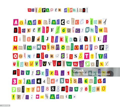 Nnewspaper 잡지 알파벳 콜라주 Abc 수제 절단 텍스트 번호 및 구두점 표시 문자에 대한 스톡 벡터 아트 및 기타 이미지 문자 스크랩북 알파벳 Istock