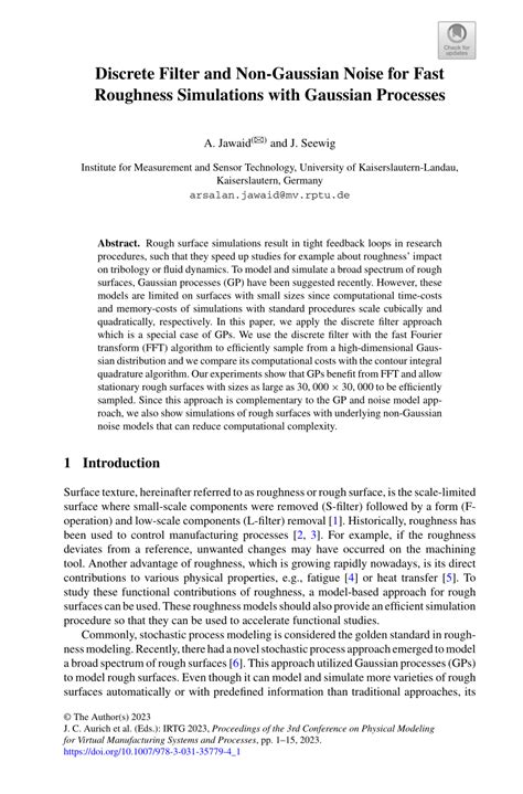 Pdf Discrete Filter And Non Gaussian Noise For Fast Roughness