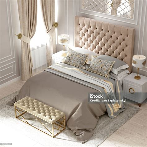 베이지 색 톤의 현대적인 침실 인테리어 3d 렌더링 엠파이어 스타일 위쪽 보기 디자인에 대한 스톡 사진 및 기타 이미지 디자인 스칸디나비아 문화 실내 Istock