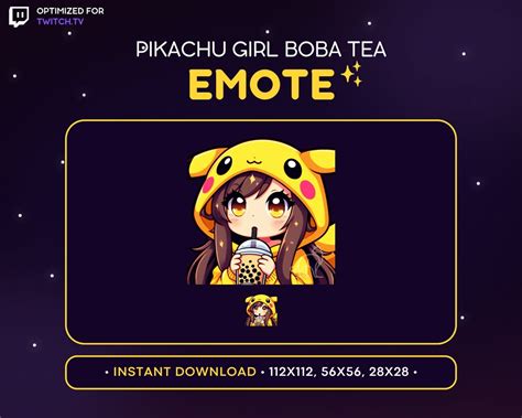 Pikachu Girl Twitch Emote Pokemon Chibi Girl Kawaii Anime Emote Gamer Girl Boba Tea Emote