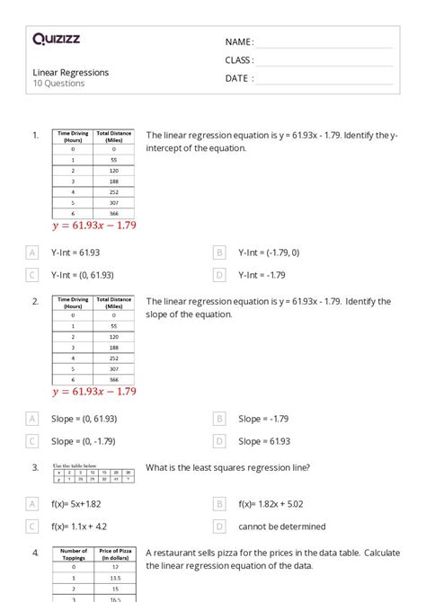 50 Regression Worksheets For 11th Class On Quizizz Free And Printable
