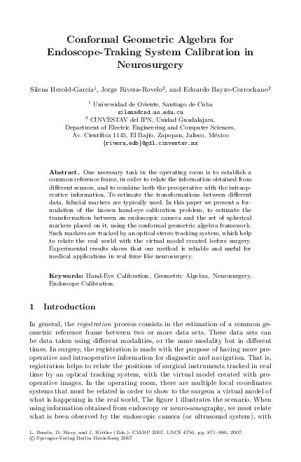 Pdf Conformal Geometric Algebra For Endoscope Traking System