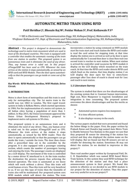 Irjet Automatic Metro Train Using Rfid Pdf Rail Travel Travel Type