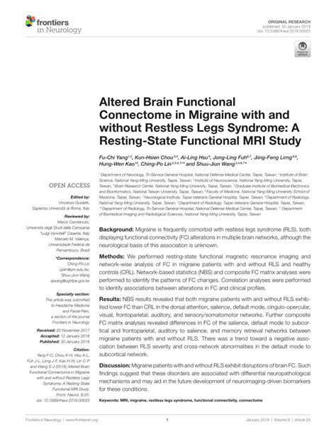 Pdf Altered Brain Functional Connectome In Migraine With And Without Restless Legs Syndrome A