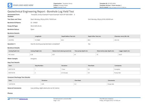 Geotechnical Engineering Report Template Borehole Yield Test Inside