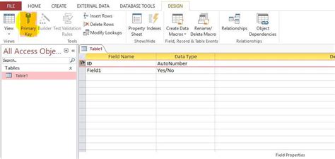 how to create primary key in access database mindstick