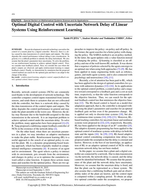 Pdf Optimal Digital Control With Uncertain Network Delay Of Linear Systems Using Reinforcement