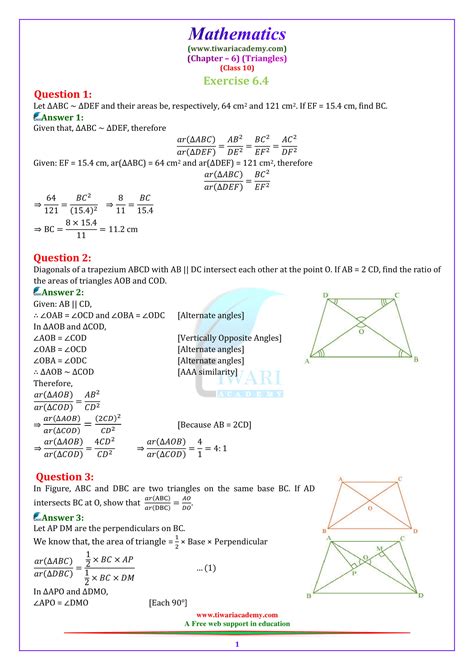 NCERT Solutions For Class 10 Maths Chapter 6 Exercise 6 4 Triangles