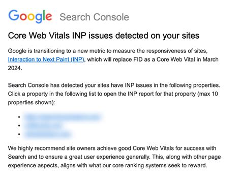 Google Search Console Sending INP Core Web Vitals Notice Emails To Some