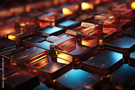 Hexagon Geometric Pattern Background With Interlocking Shapes In Shades Of Blue And Silver