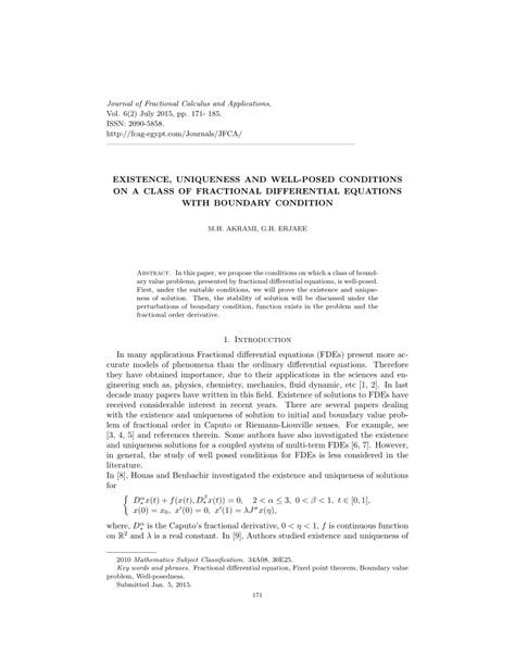 Pdf Existence Uniqueness And Well Posed Conditions On A Class Of Fractional Differential