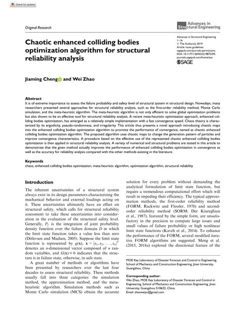 Pdf Chaotic Enhanced Colliding Bodies Optimization Algorithm For Structural Reliability Analysis