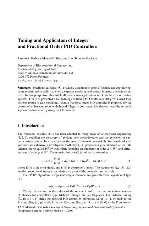 Pdf Tuning And Application Of Integer And Fractional Order Pid Controllers