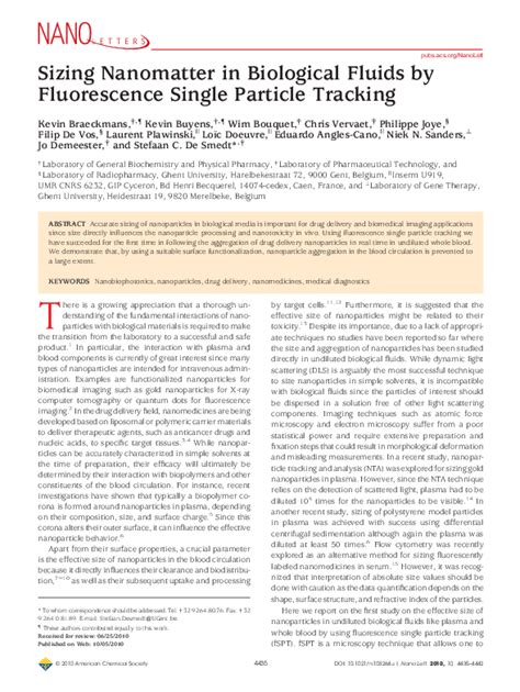 Pdf Fluorescence Single Particle Tracking For Sizing Of Nanoparticles In Undiluted Biological