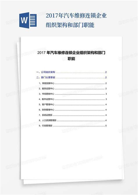 2017年汽车维修连锁企业组织架构和部门职能 Word模板下载 编号lazbanzx 熊猫办公