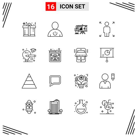 Group Of 16 Outlines Signs And Symbols For Light Person Standby Opportunity Professor Editable