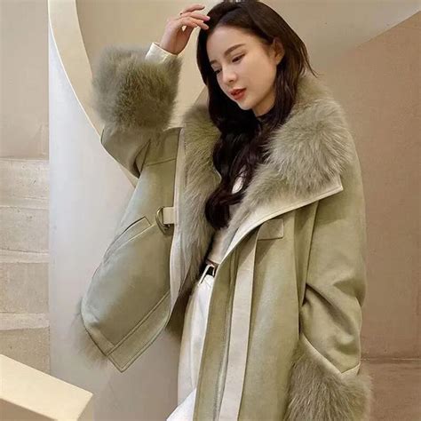 여성용 모조 여우 모피 이너 파이 스웨이드 코트 모피 코트 한국 롱 모피 전체 겉옷 카멜 겨울 신상 모피 And 가짜 모피
