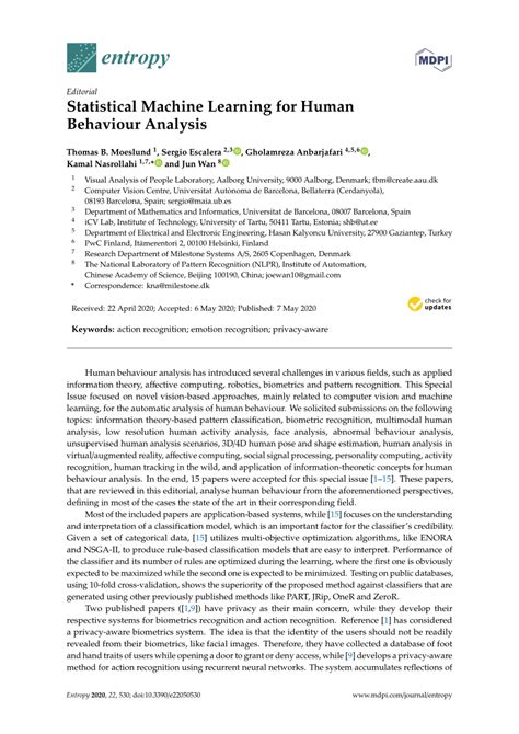 PDF Statistical Machine Learning For Human Behaviour Analysis