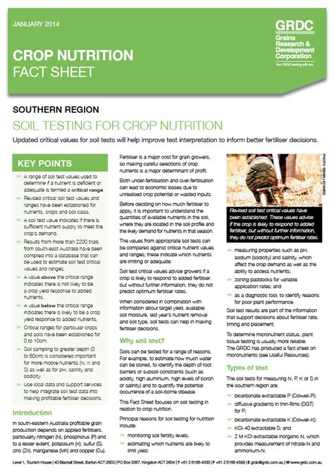Soil Testing For Crop Nutrition Southern Region GRDC