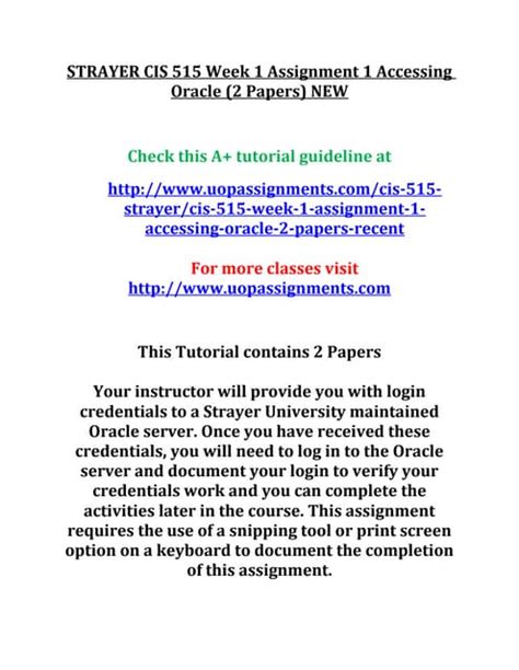 Strayer Cis 515 Week 1 Assignment 1 Accessing Oracle Pdf