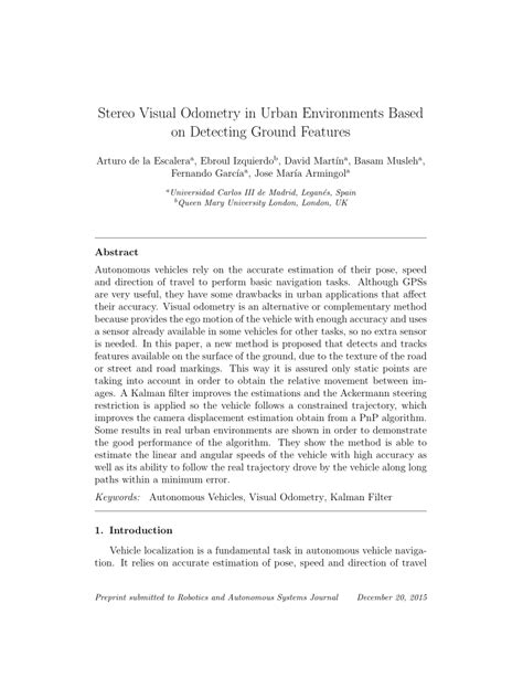 Pdf Stereo Visual Odometry In Urban Environments Based On Detecting Ground Features