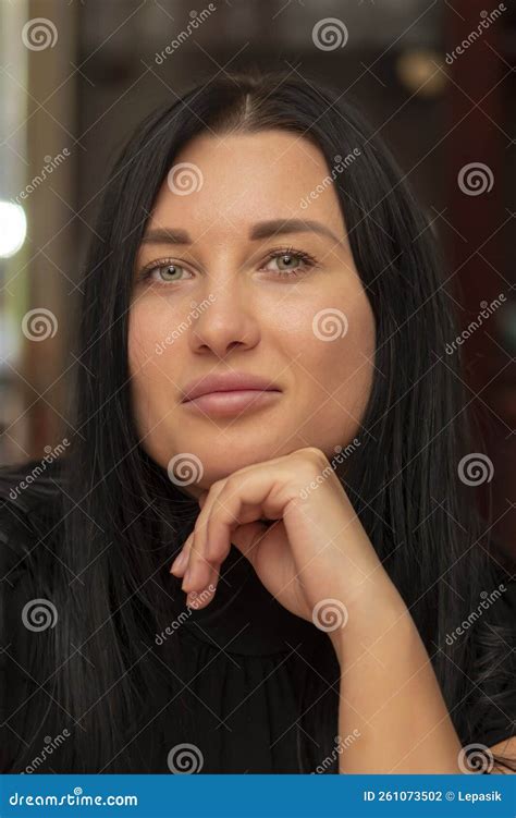Portrait Of A Beautiful Year Old Woman With Long Hair Indoors Close Up Stock Photo Image