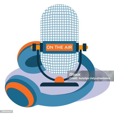 팟캐스트 아이콘 배지 스탬프 로고 팟캐스트 방송 디자인을 위한 벡터 일러스트레이션입니다 스탠드의 스튜디오 마이크 개념에 대한