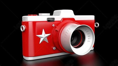 배경에 흰색 별이 있는 3d 렌더링된 빨간색 사진 카메라 아이콘 아이 배경 모바일 기술 배경 3d 아이 배경 이미지 Hd 아이 모바일 기술 3d 아이 배경 사진