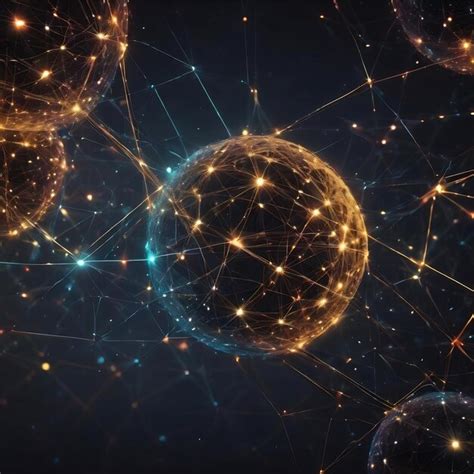 Premium Ai Image Abstract Dark Background With Moving Spheres Of Lines And Dots Data