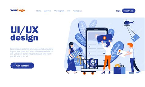 Premium Vector Ui And Ux Design Vector Landing Page Template With Header
