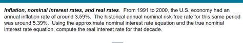 Solved Inflation Nominal Interest Rates And Real Rates