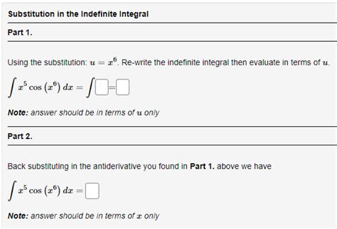 Solved Substitution In The Indefinite Integralpart 1 Using