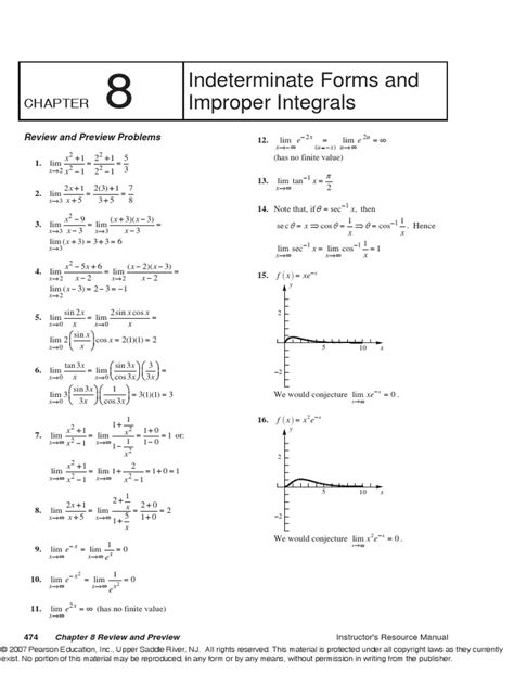 Indeterminate Forms And Improper Integrals Review And Preview Problems