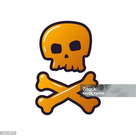 두개골과 Crossbones 아이콘입니다 컬러 실루엣 앞 모습 벡터 간단한 평면 그래픽 손으로 그린 그림입니다 흰색 배경에