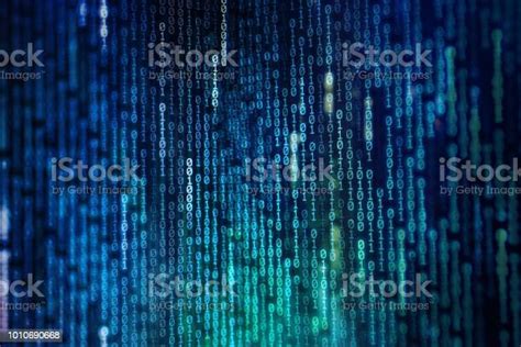 power of big data binary code information bit on computer monitor screen display led light text