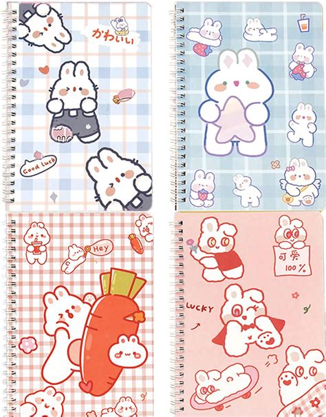 Shideshin 4 Pack Cute A5 Spiral Notebooks Kawaii Rabbit