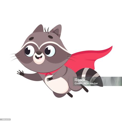 슈퍼 히어로 케이프 플라잉 만화 벡터 일러스트레이션의 Racoon 신남에 대한 스톡 벡터 아트 및 기타 이미지 신남 의상