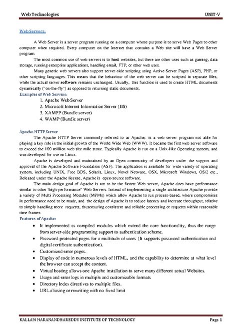Wt R19 Unit V Web Technologies Web Servers A Web Server Is A Server Program Running On A