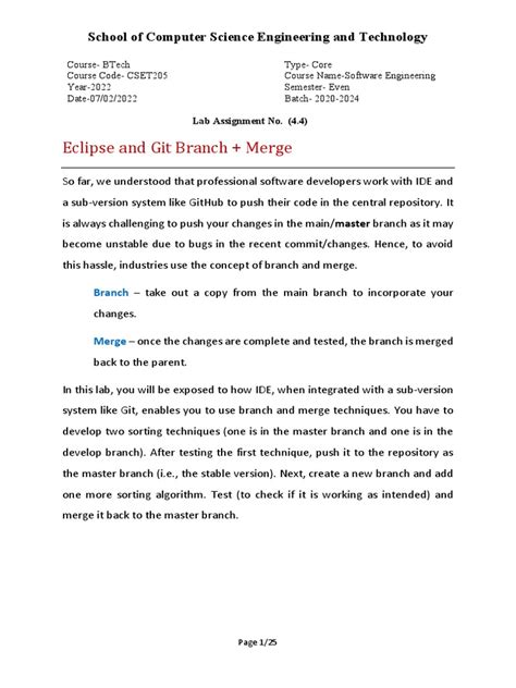 Lab 04 Eclipse And Git Branch Merge Pdf Computer File Eclipse