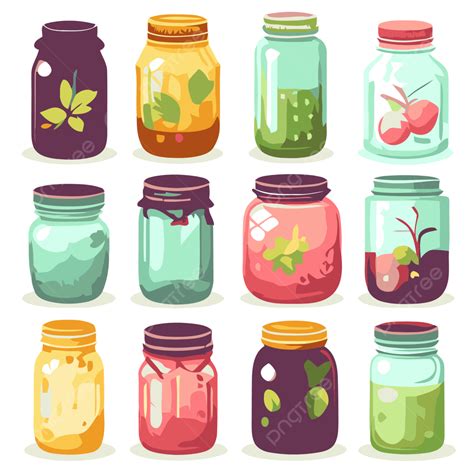메이슨 항아리 벡터 만화 안에 다양한 과일이나 채소가 들어 있는 다양한 메이슨 항아리 상표 클립 아트 Png 일러스트 및 벡터 에 대한 무료 다운로드 Pngtree