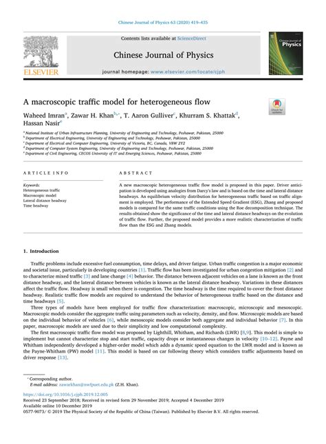 Pdf A Macroscopic Traffic Model For Heterogeneous Flow