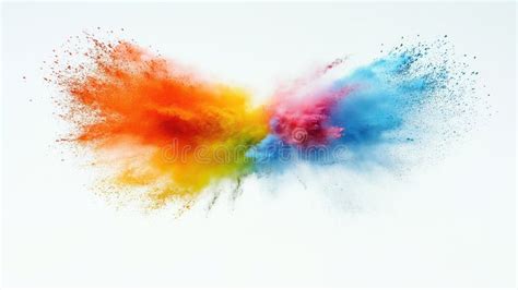 Vibrant Colorful Powder Explosion On White Background Rainbow Hues Mix Creating Dynamic Visual