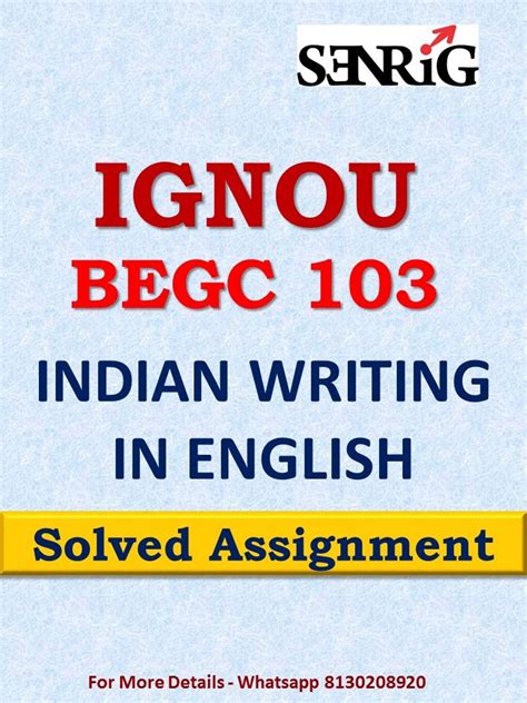 BEGC 103 INDIAN WRITING IN ENGLISH Solved Assignment 2023 24 SENRiG