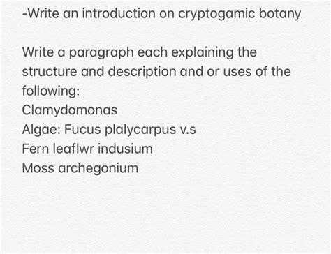 Solved Write An Introduction On Cryptogamic Botany Write A